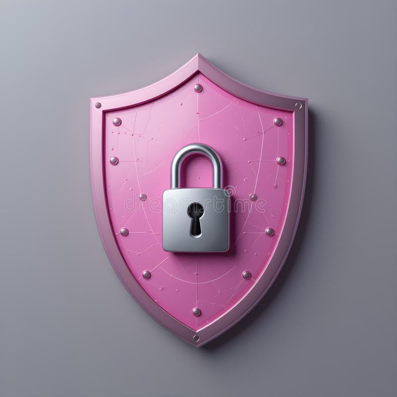 Pink Shield with Padlock. Digital Security Concept Stock Illustration ...