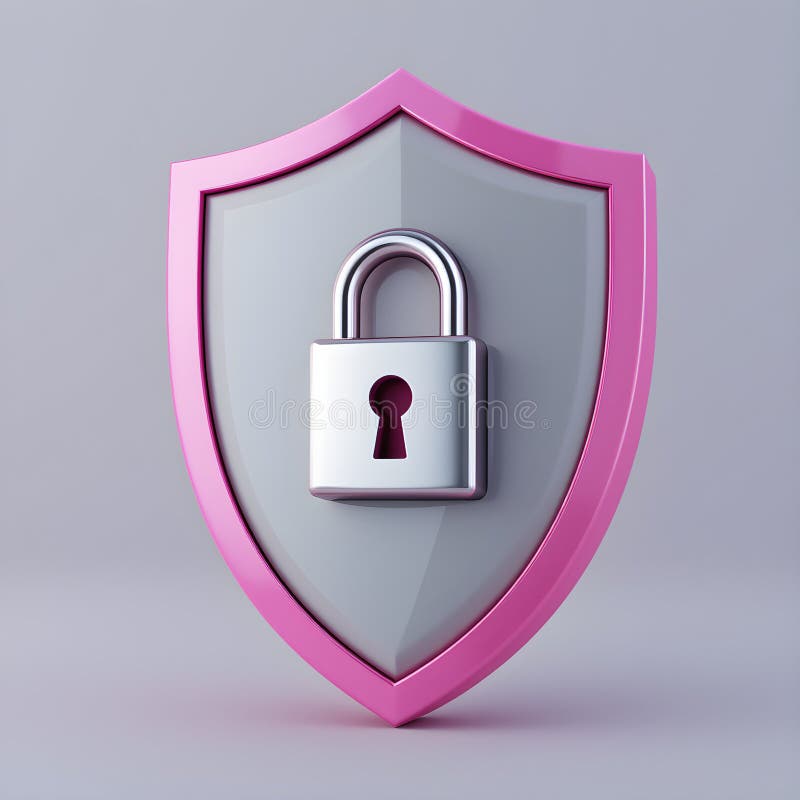 Pink Shield with Padlock. Digital Security Concept Stock Illustration ...