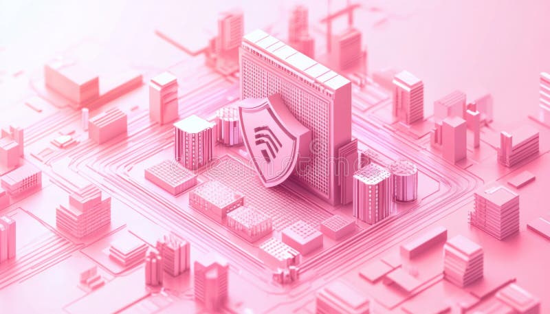 Pink Shield Protecting Microchip City on Circuit Board Stock ...