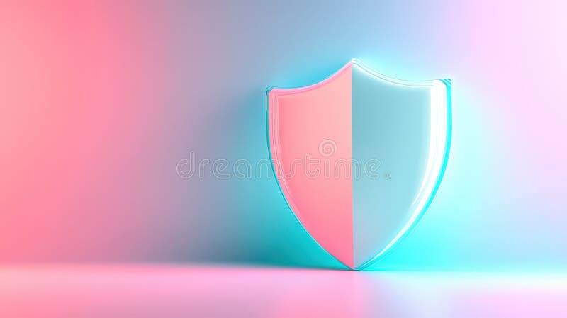 Vibrant Pink Shield on Gradient Blue and Pink Background, Symbol of ...
