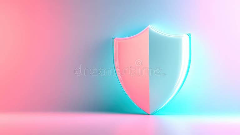 Vibrant Pink Shield on Gradient Blue and Pink Background, Symbol of ...