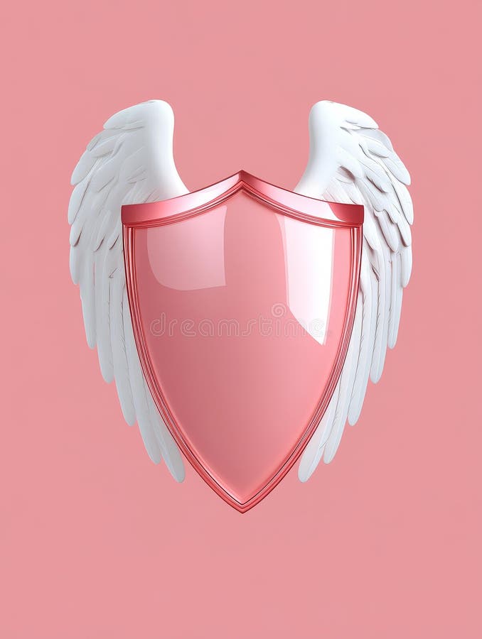 A Pink Shield with White Wings Symbolizing Protection Love Hope Purity ...