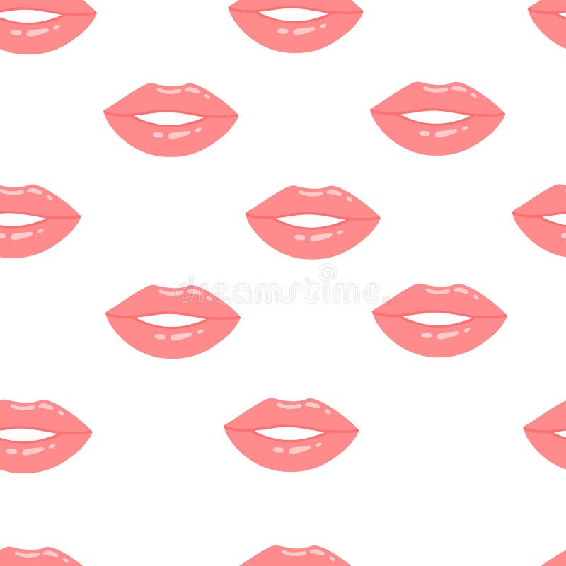 Pink Shiny Lips are Painted with Lipstick. Vector Seamless Pattern with ...