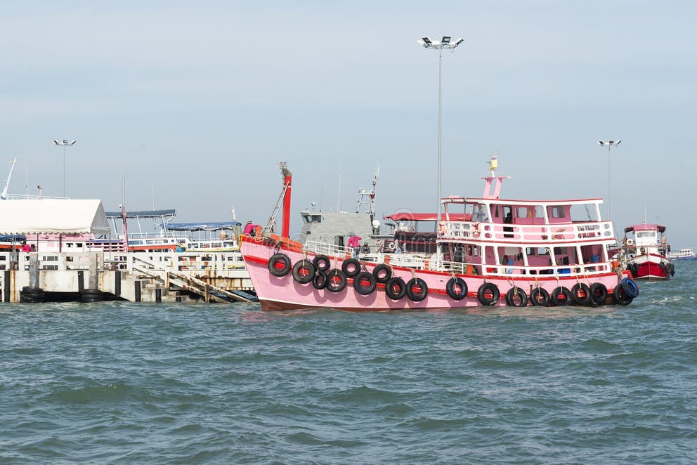 Pink ship at the pier. stock image. Image of wharf, tourism - 84433021