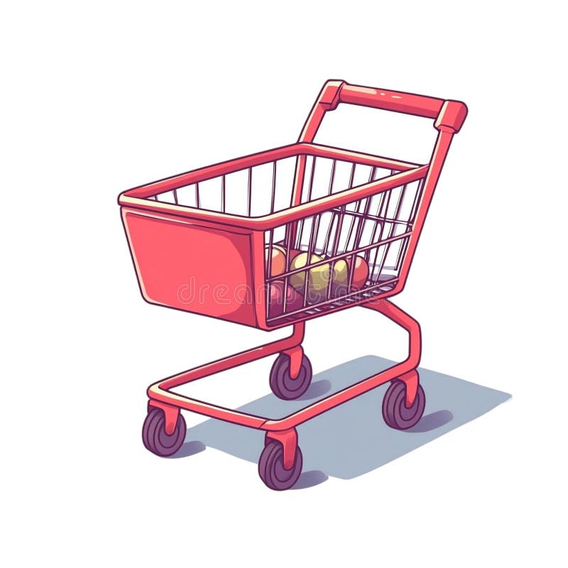 Pink Shopping Cart with Fruit Inside on a Light Grey Surface Stock ...