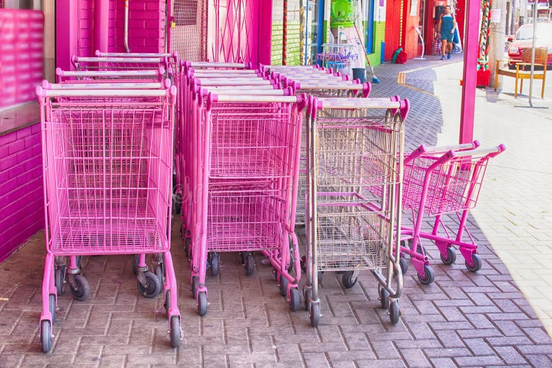 Pink Shopping Carts, Large and Small Carts Stock Photo - Image of ...