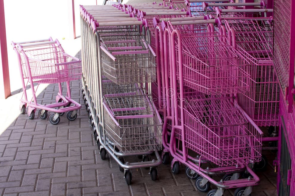 Pink Shopping Carts, Large and Small Carts Stock Photo - Image of ...