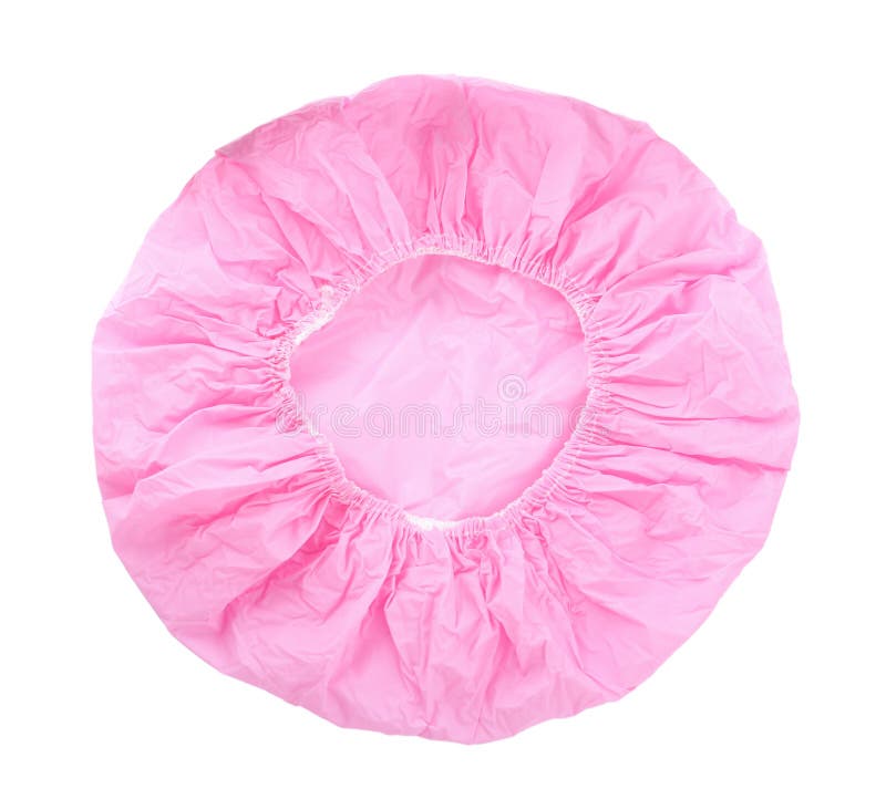 Pink Shower Cap Isolated on White, Top View Stock Photo - Image of ...