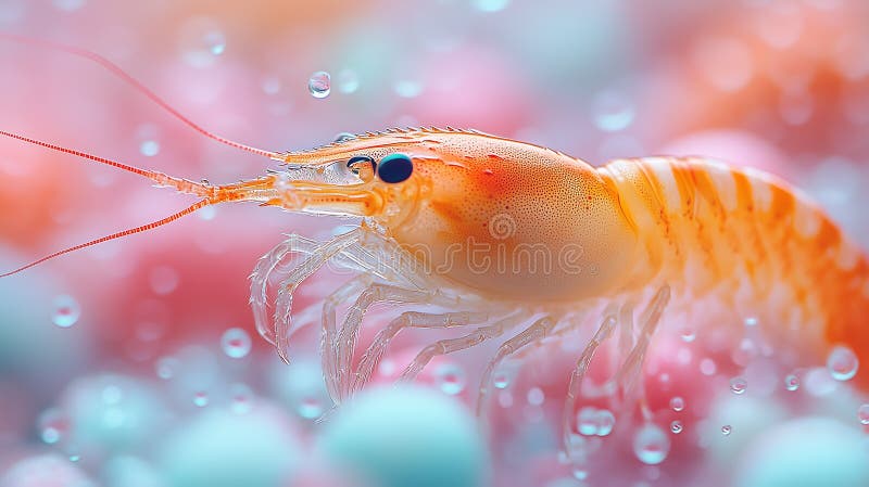 Pink Shrimp on Pastel Blurred Background Stock Illustration ...
