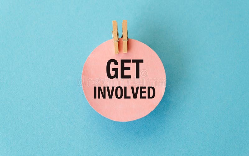 A Pink Sign with the Words Get Involved Written on it Stock Image ...