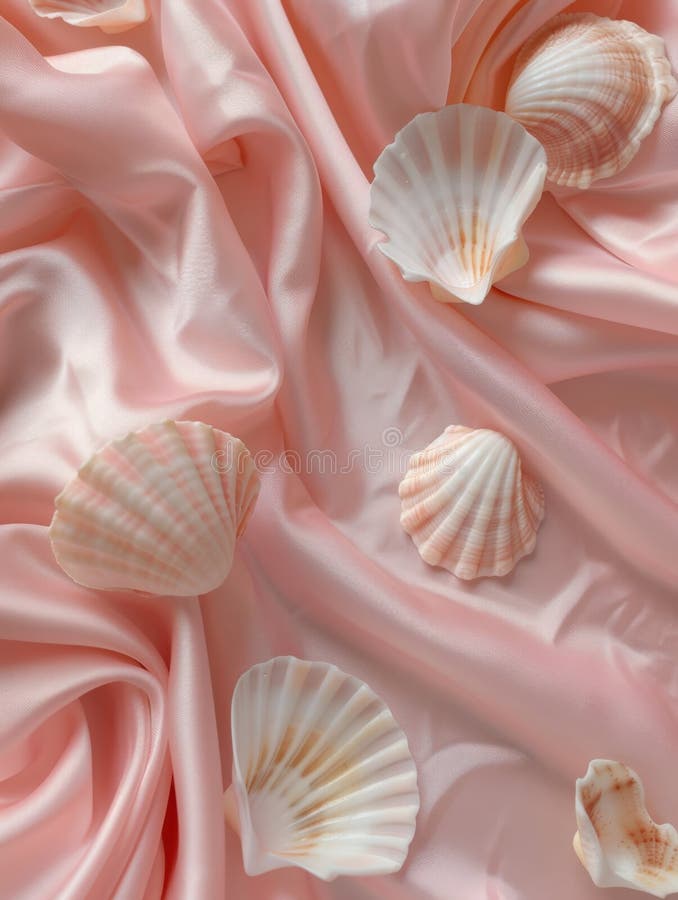 Pink Silk Fabric Adorned with Seashells Stock Illustration ...