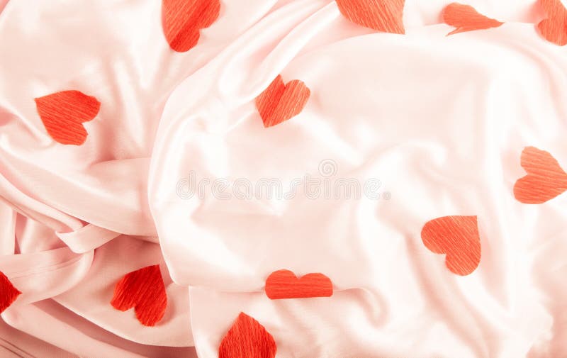 Pink Silk with Red Paper Hearts. Toned Stock Image - Image of luxury ...