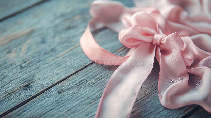 Pink Silk Ribbon Bow on Wooden Surface Stock Illustration ...