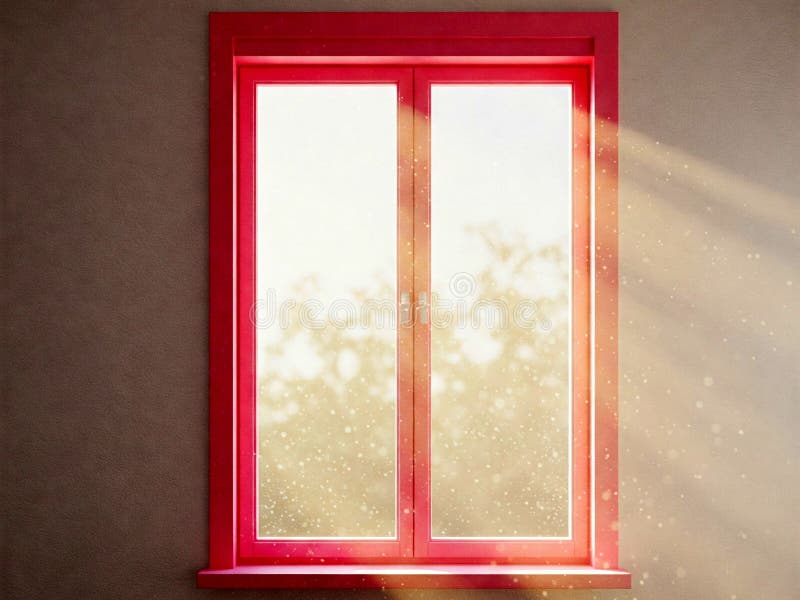A Pink Single Window on White Wall with Morning Sunlight Stock ...