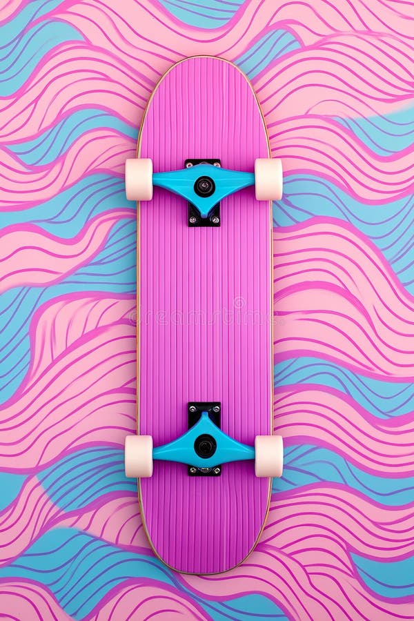 Pink Skateboard on Colorful Wavy Background with Striped Design Stock ...