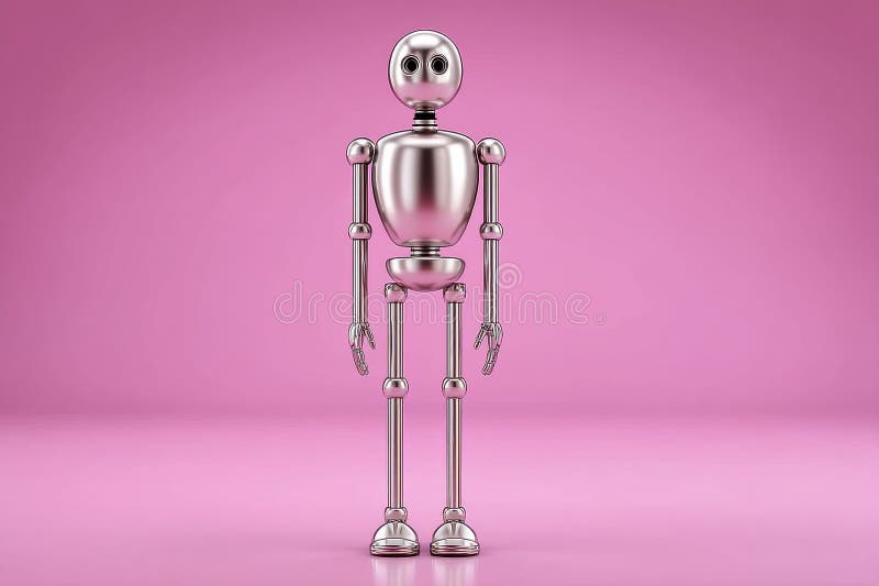 Pink Skeletal Android with Mechanical Structure Posed in Upright Stance ...