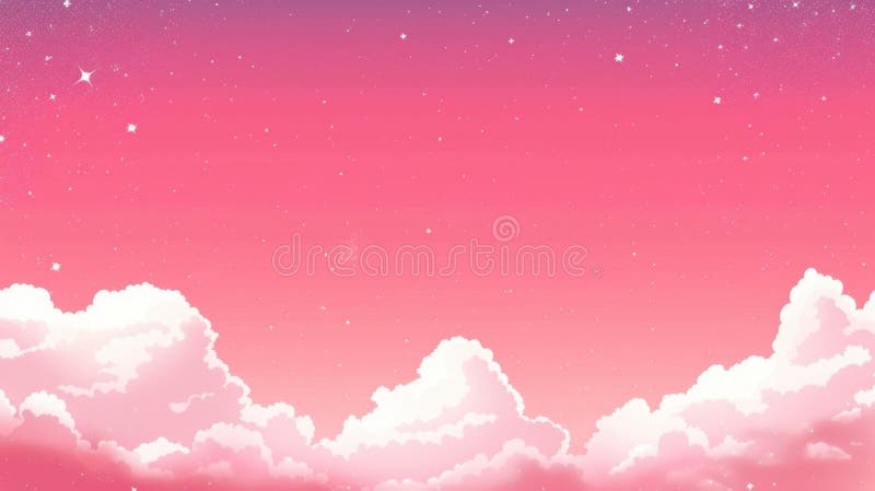 Pink Sky Background with Clouds and Stars. Vector Illustration Stock ...