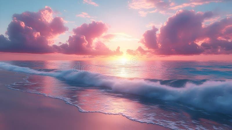 Pink Sky Beach Sunset stock illustration. Illustration of calm - 353361991