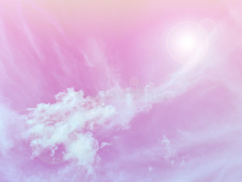 Pink Sky with Flashes of Light and White Clouds. Bright Sweet Color ...