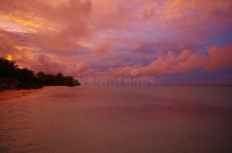 Pink sky stock photo. Image of resort, maldives, ocean - 84018338