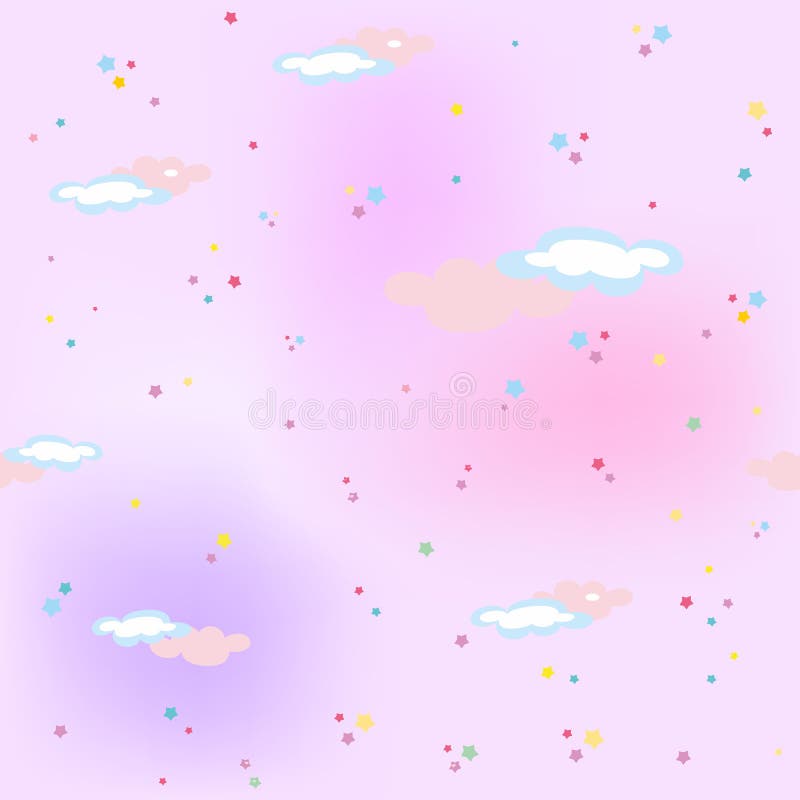 Pink Sky with Stars and Clouds.Magic. Seamless Pattern Stock ...