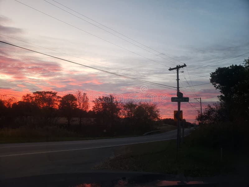 Pink, Sky, Sunrise, Clouds, Trees Stock Image - Image of line, morning ...