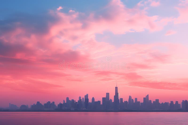 Pink Skyline during a Beautiful Sunrise, Pink Life Stock Illustration ...