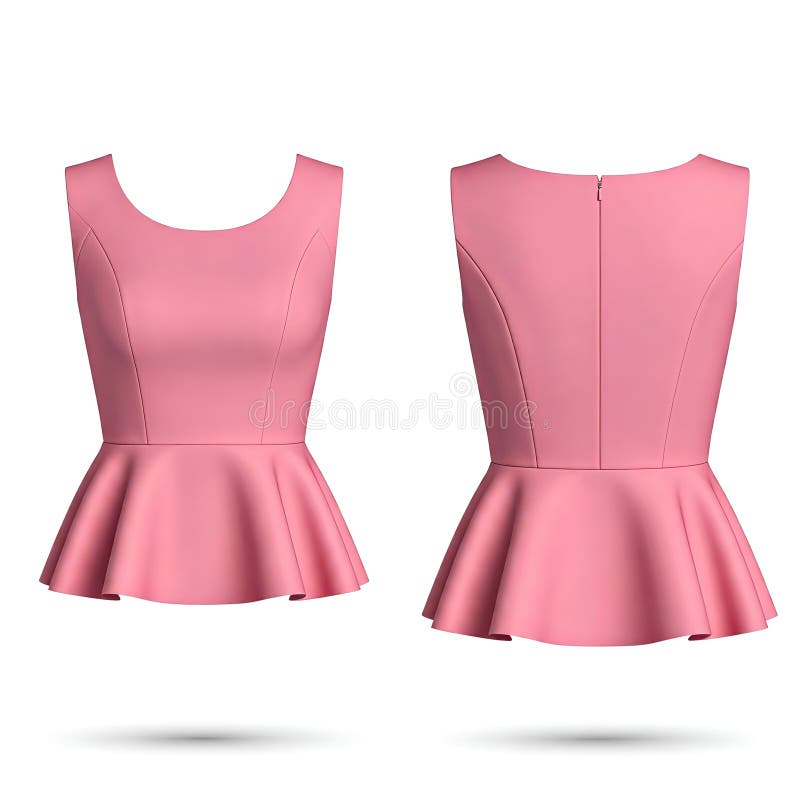 Pink Sleeveless Peplum Top with Front and Back Views Stock Illustration ...