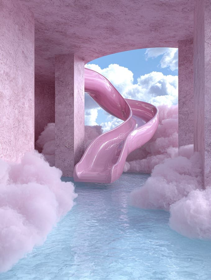 Pink Slide in a Surreal Dreamscape Pool Stock Illustration ...