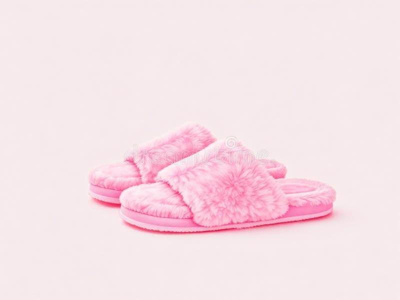 Pink Slippers with Fuzzy Material Stock Photo - Image of accessory ...