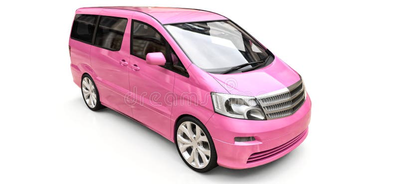 Pink Small Minivan for Transportation of People. Three-dimensional ...