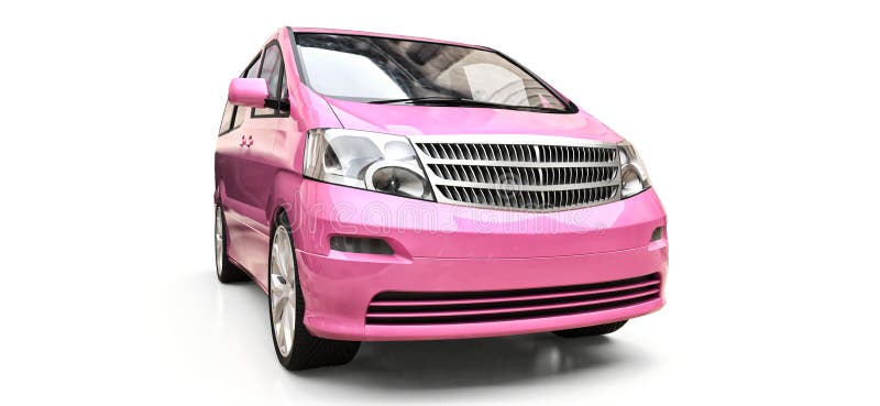 Pink Small Minivan for Transportation of People. Three-dimensional ...