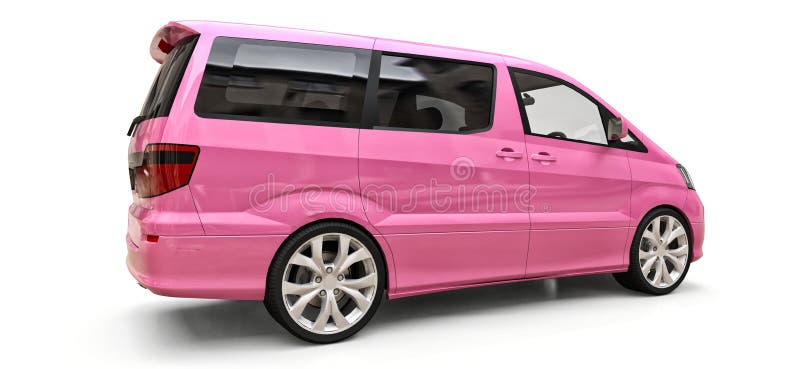 Pink Small Minivan for Transportation of People. Three-dimensional ...