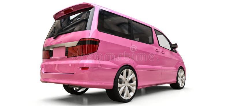 Pink Small Minivan for Transportation of People. Three-dimensional ...