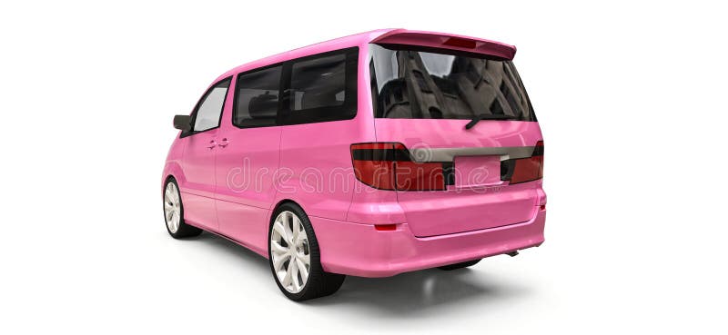Pink Small Minivan for Transportation of People. Three-dimensional ...