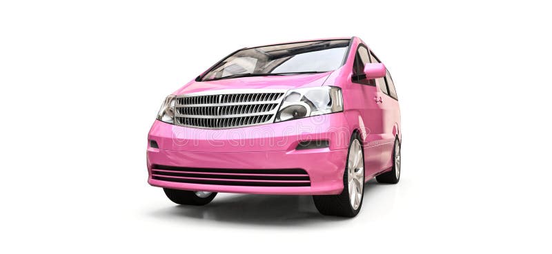 Pink Small Minivan for Transportation of People. Three-dimensional ...