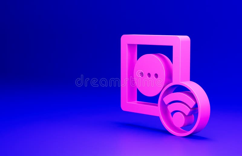 Pink Smart Electrical Outlet System Icon Isolated on Blue Background ...