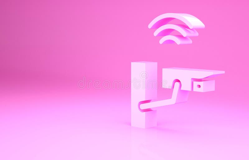 Pink Smart Security Camera Icon Isolated on Pink Background. Internet ...