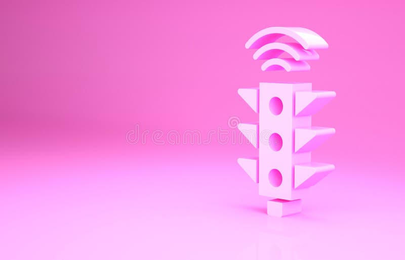 Pink Smart Traffic Light System Icon Isolated on Pink Background ...