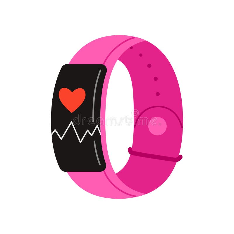 Pink Smart Watch with Heart and Pulse Chart on Rectangular Screen Stock ...