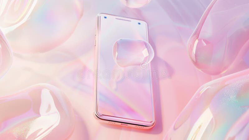 A Pink Smartphone with a Bubble on Its Screen, Lying on a White ...