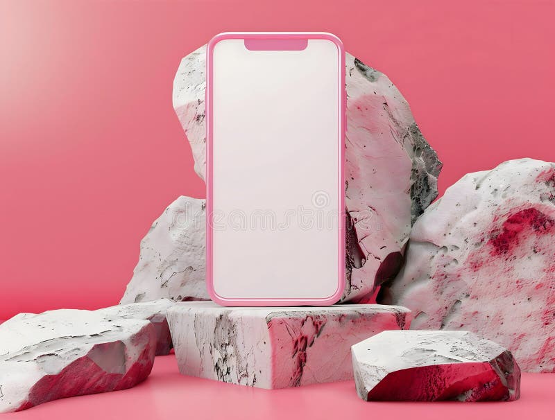 Pink Smartphone Mockup on Stone Display Stock Illustration ...