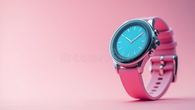 Pink Smartwatch Displaying Time and Atmospheric Pressure on Gradient ...