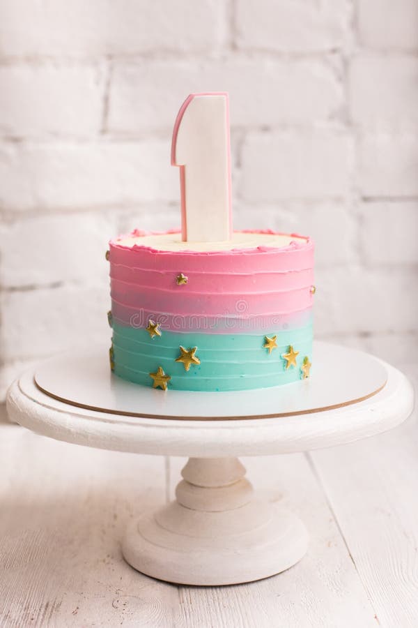 Pink Smash Cake for First Birthday Stock Photo - Image of macaroon ...