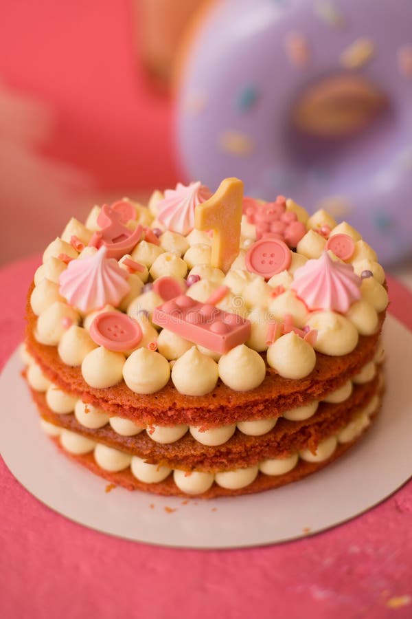Pink Smash Cake for First Birthday Stock Photo - Image of macaroon ...