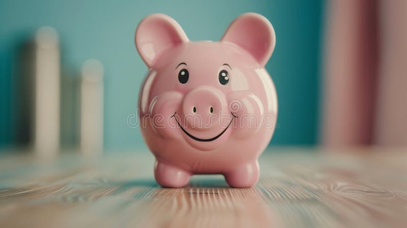 Pink Smiley Piggy Bank on the Table Stock Illustration - Illustration ...