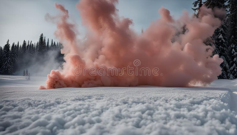 Pink Smoke Cloud Exploding in the Snowy Forest Stock Illustration ...