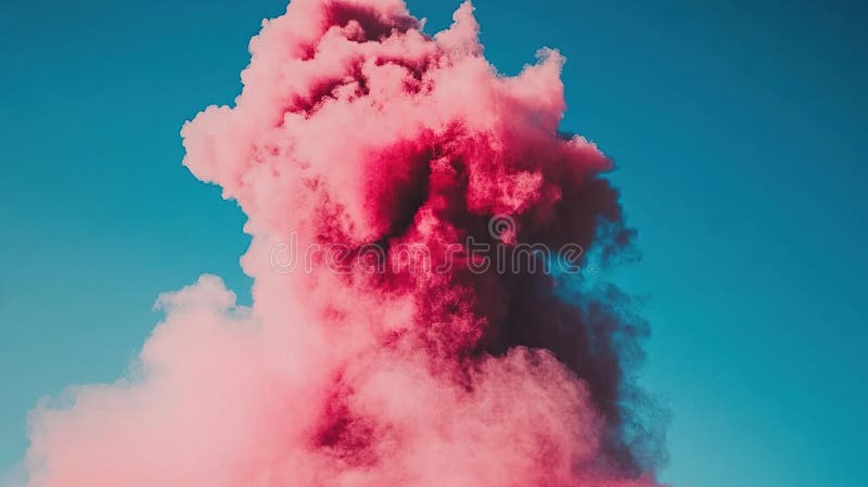 Pink Smoke Plume Explodes Outdoors, Clear Sky Background, for Design ...