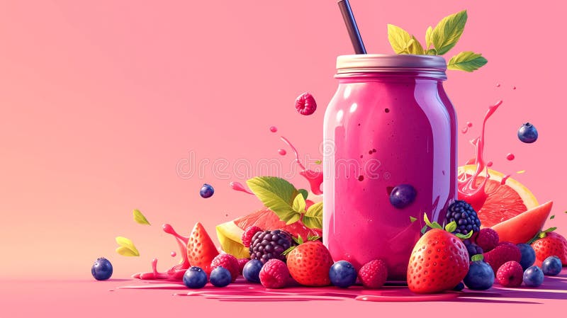 Pink Smoothie with Berries and Fruit Stock Illustration - Illustration ...
