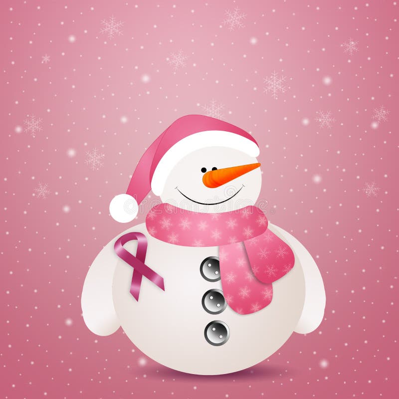 Pink Snowman with Pink Ribbon Stock Illustration - Illustration of ...